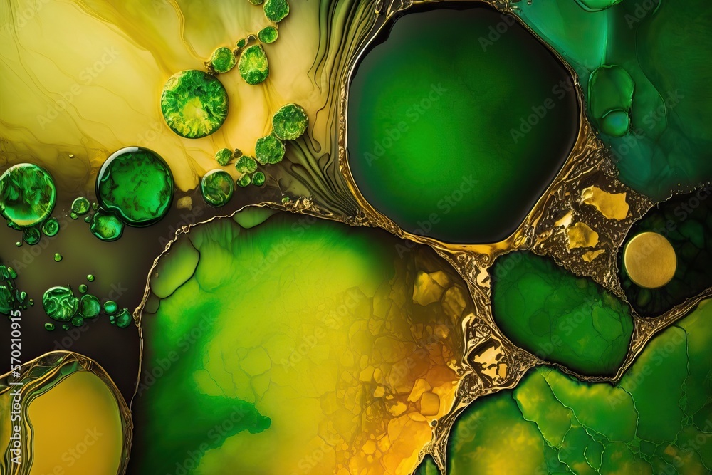 Green and yellow background with cell like structures. Generative ai ...