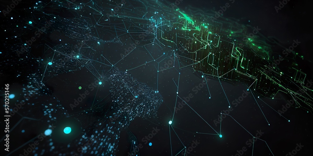 Electronic Big Data Network connecting millions of Digital Nodes. Artificial intelligence ...