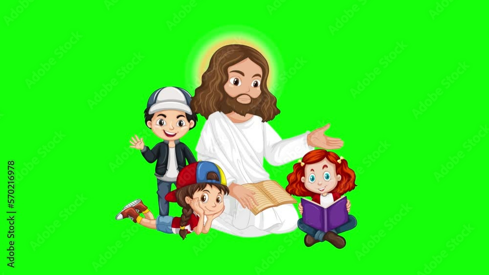 god jesus talking and explaining to kids 2d animation video screen ...