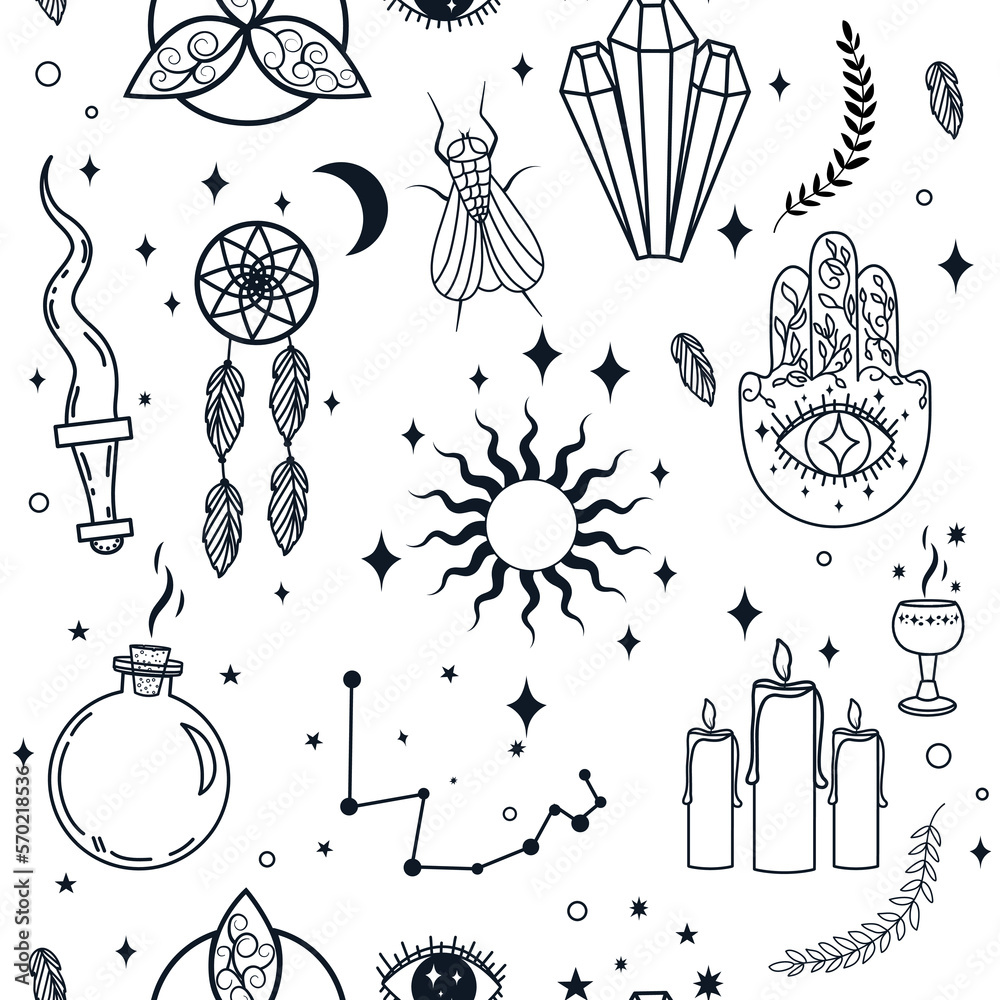 Vecteur Stock Esoteric pattern on a white background in hand drawn ...