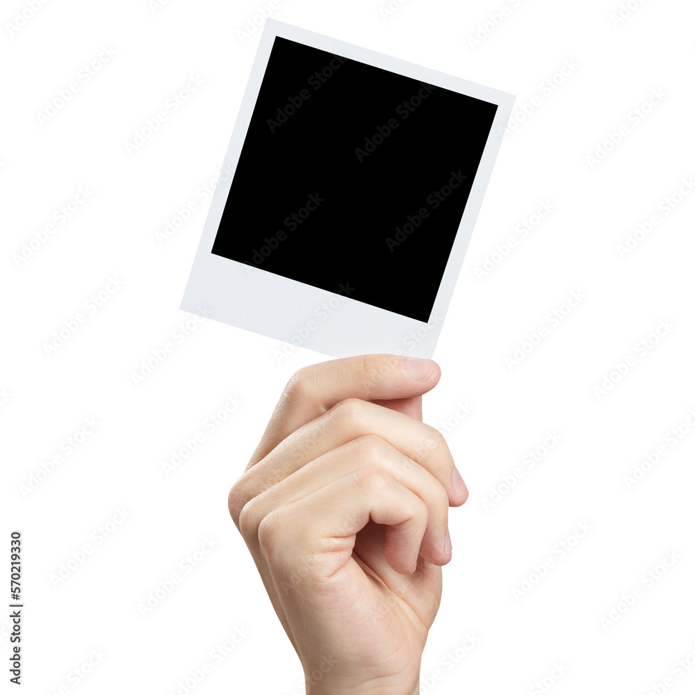 Hand with blank photo card cut out Stock Photo | Adobe Stock