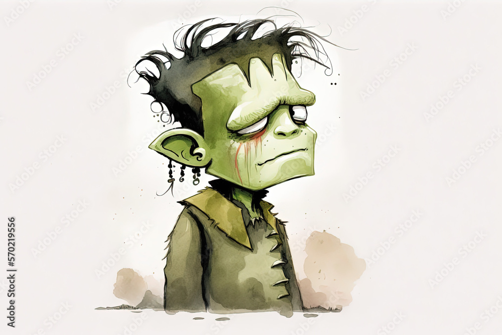 Cute Frankenstein Monster Halloween - Watercolor (Generative AI Art ...
