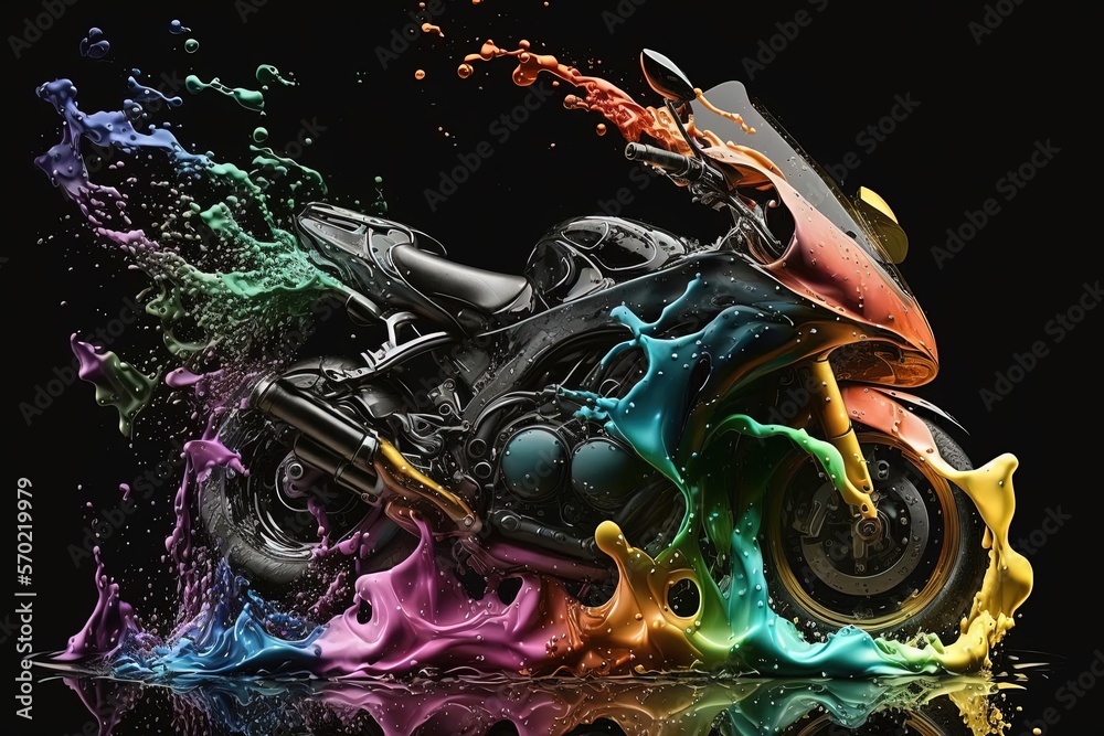 Colorful Motorcycle on Black Surface - Action Painting with Photoshop ...