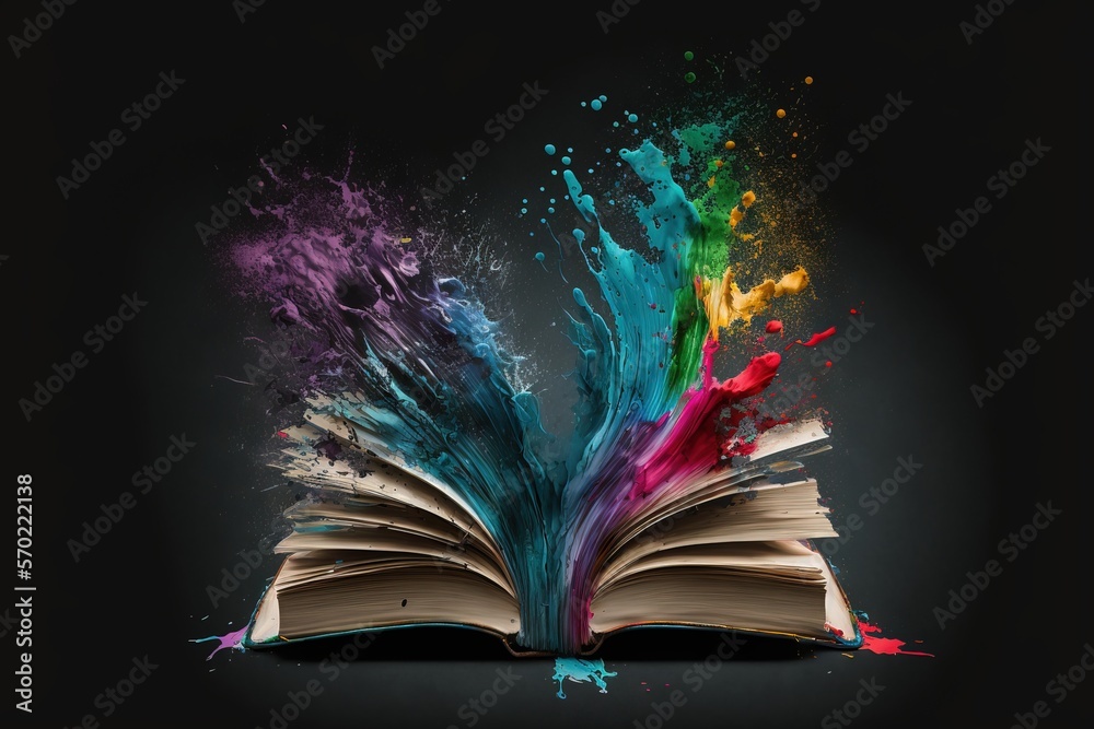 Open book with color splash. Illustration. concept art. creating ideas ...
