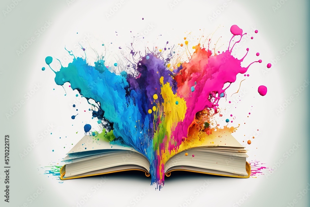 Open book with color splash. Illustration. concept art. creating ideas ...