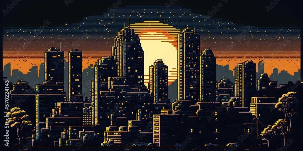 8 bit beautiful cityscape, concept of Pixelated and Retro, created with ...