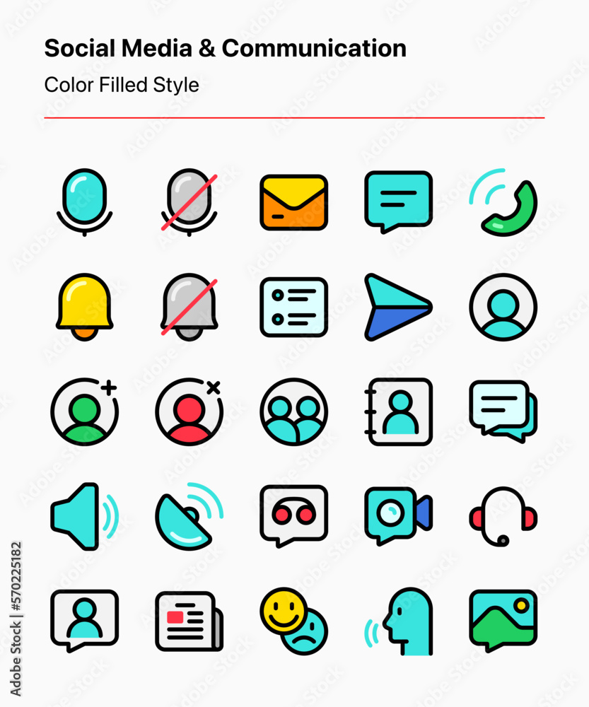 Customizable set of social media and communication icons covering text ...