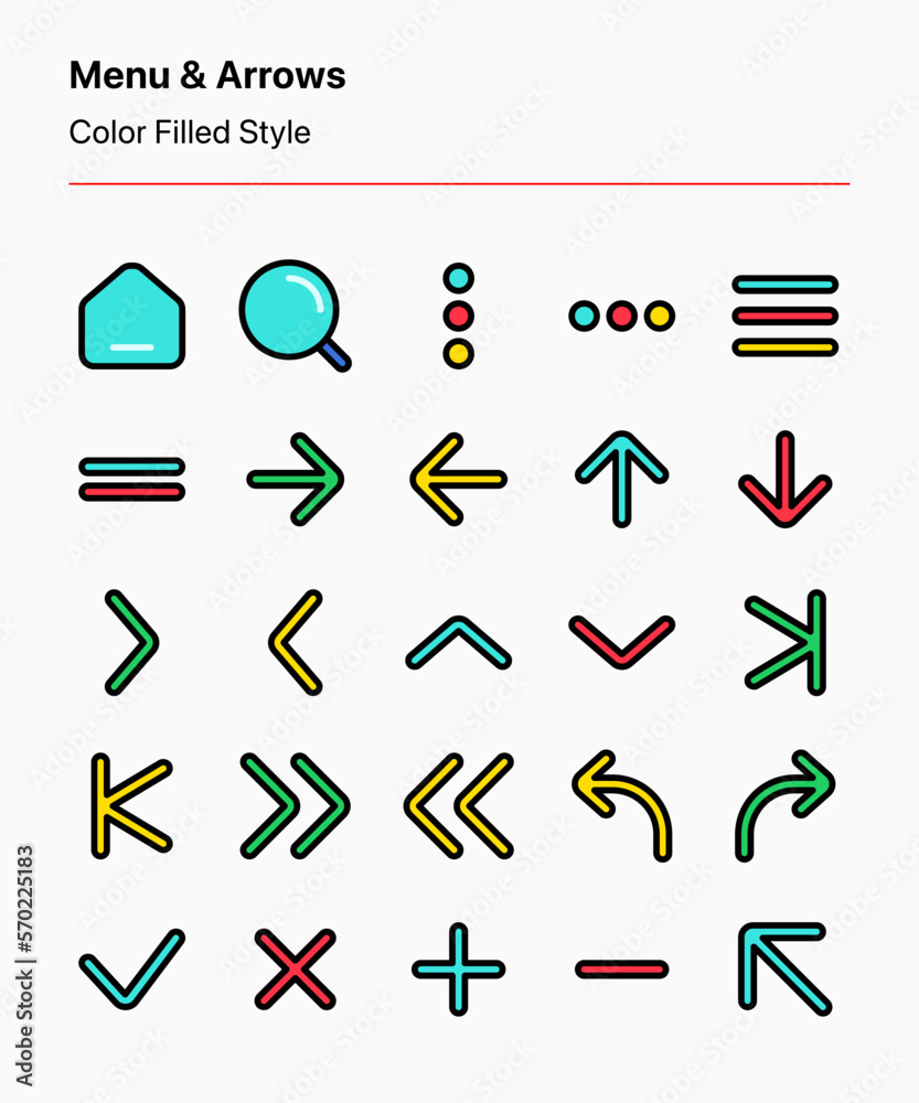 Customizable menu and arrow icons for navigation, pointer, ornament, or ...