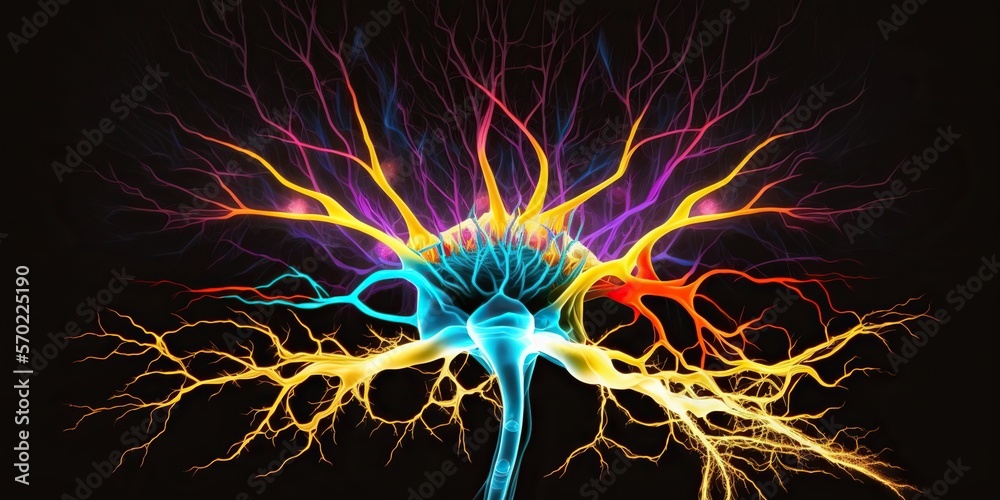 Abstract representation of colorful neurons connecting and firing in ...