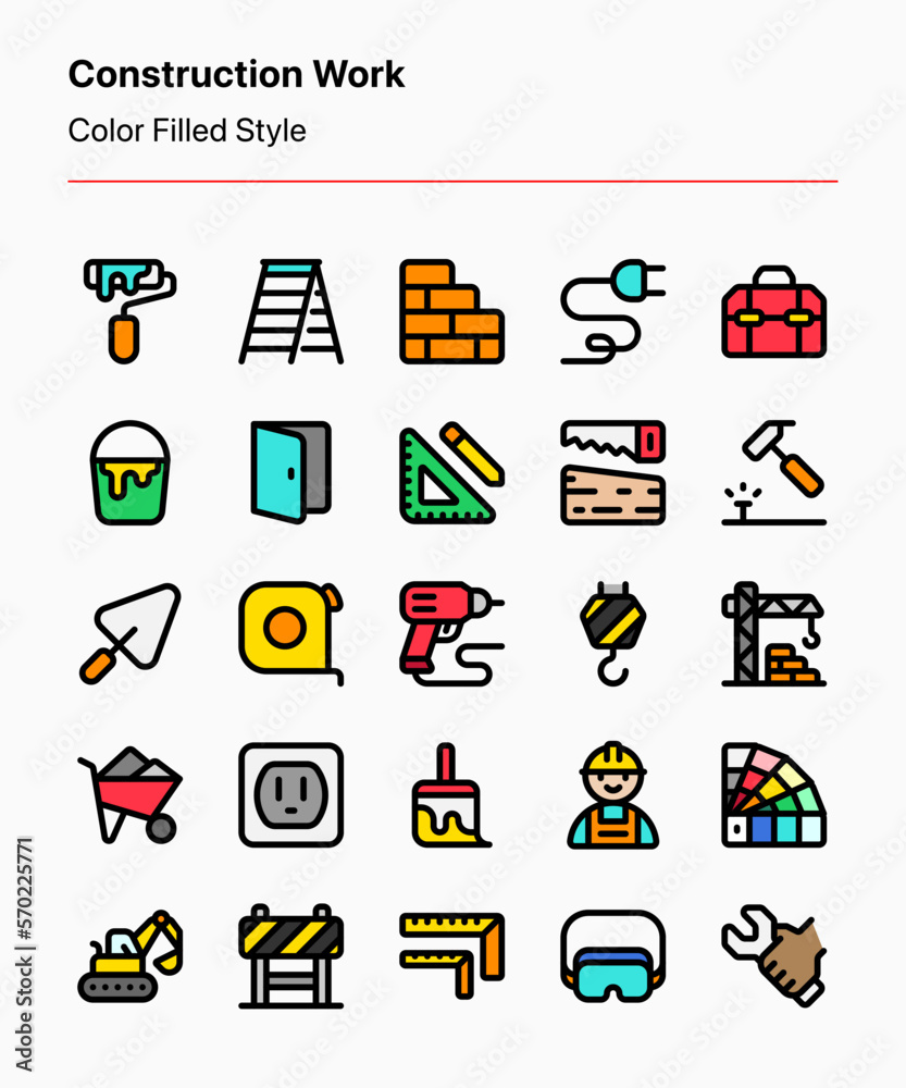 Customizable sets of construction work icons covering the tools and ...