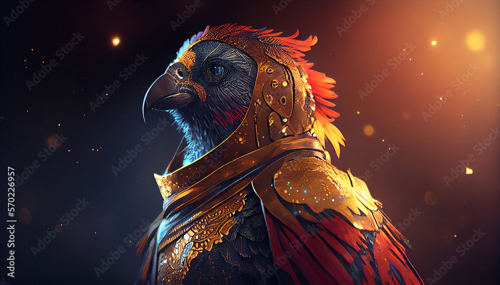 ภาพประกอบสต็อก AI Generated Magic Bird Warrior Head Portrait in Gold ...