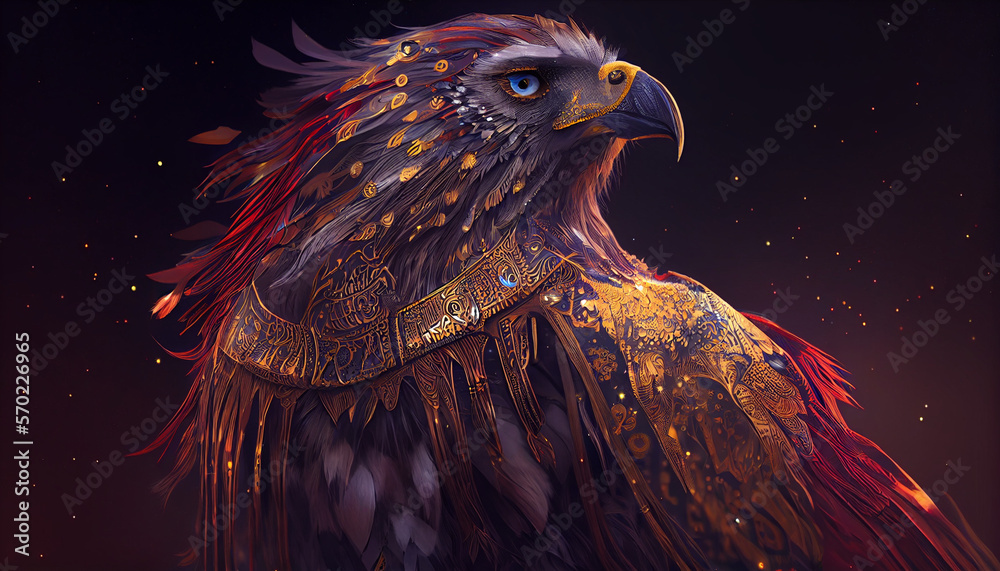 Bird in Gold Character Avatar Portrait. Magic Bird Mascot Warrior Head ...