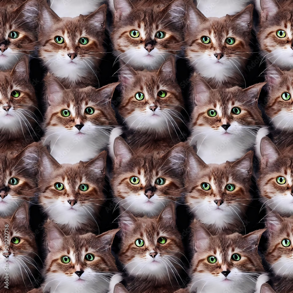 Cute cats seamless tileable texture illustration. Tile pattern of ...