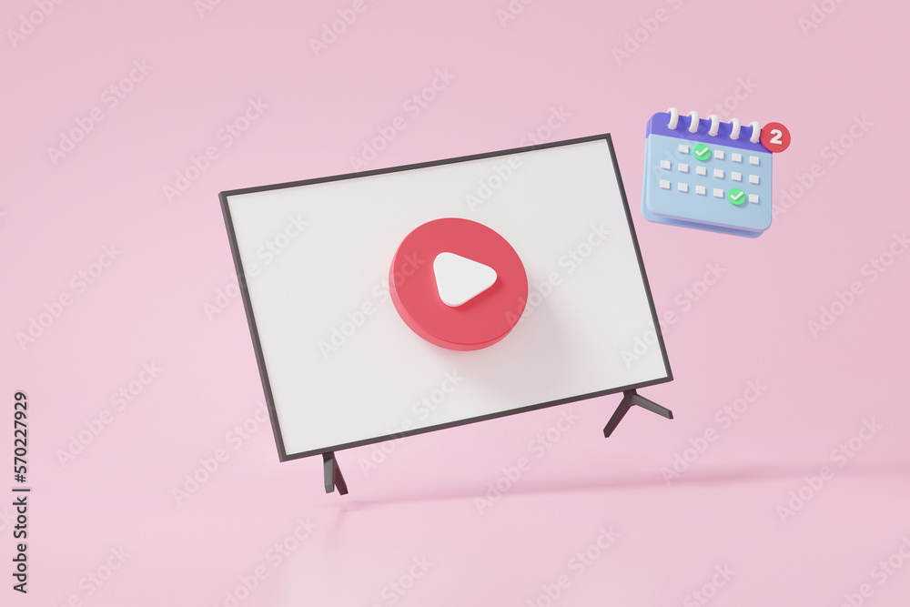 3D streaming multimedia tv icon modern playing with calendar floating ...