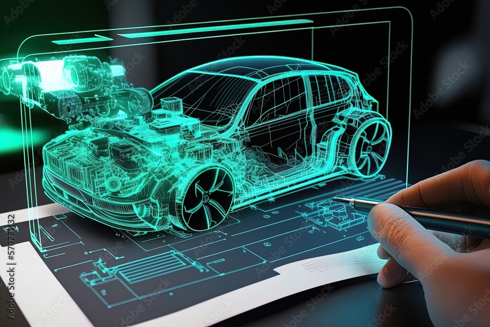 An engineer designing an electric car using augmented reality and ...