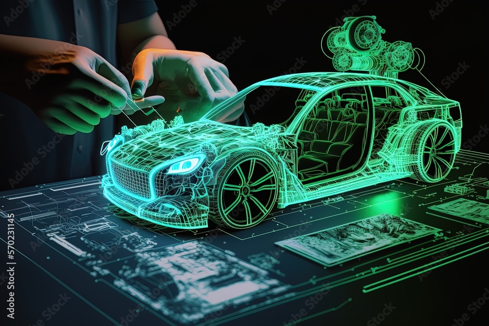 An engineer designing an electric car using augmented reality and ...