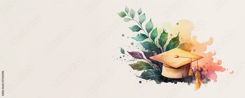 Graduation Hat - Watercolor (Generative AI Art) - with copy space Stock ...