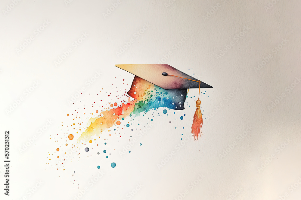 Graduation Hat with rainbow - Watercolor (Generative AI Art) ilustração ...