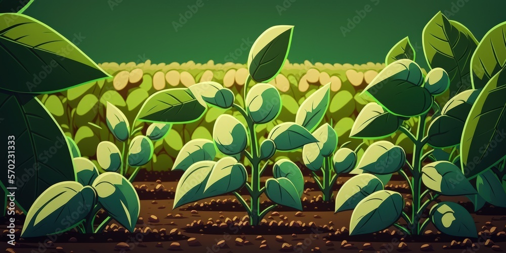 Agriculture. plantation a soybean field green bean plants close up ...