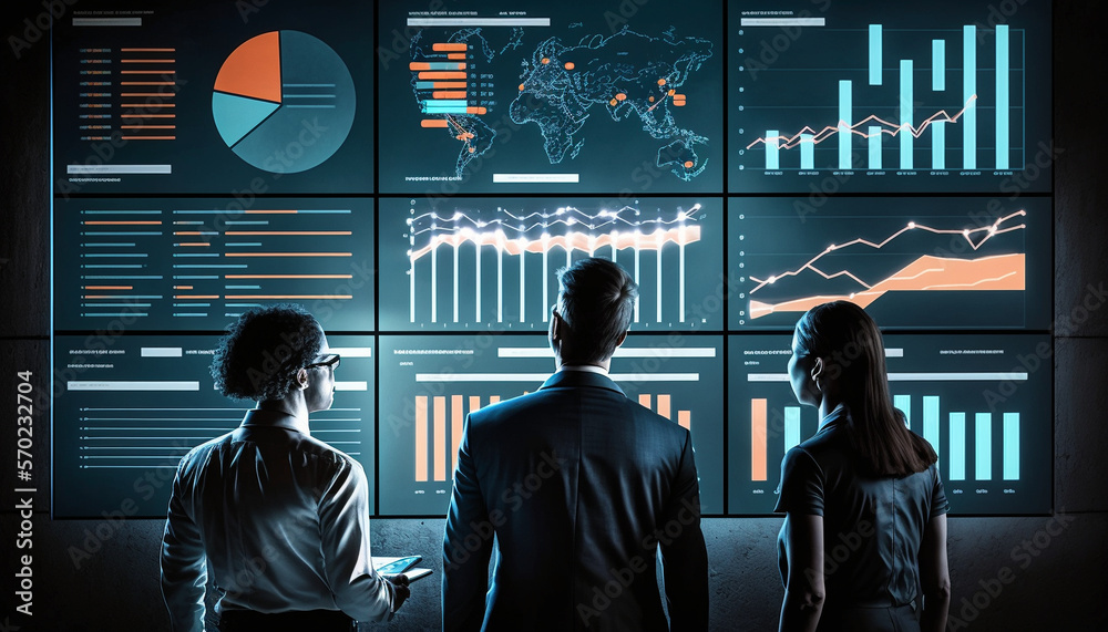 Group of analyst analyzing data and creating insight reports on a ...