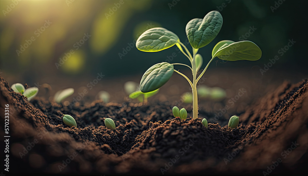 Small trees of different sizes on a green background, the concept of ...