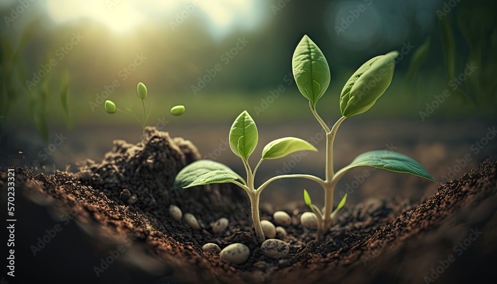 Small trees of different sizes on a green background, the concept of ...