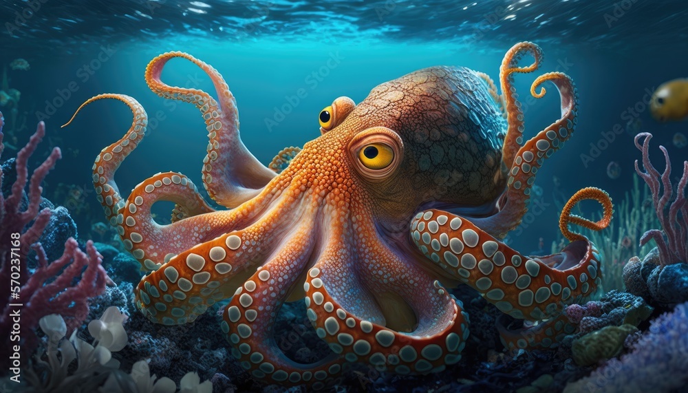 A Realistic Octopus Squirming Through a Reef in the Ocean generative ai ...