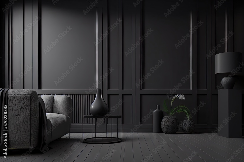 Modern dark home interior background with wall panels. Generative AI ...