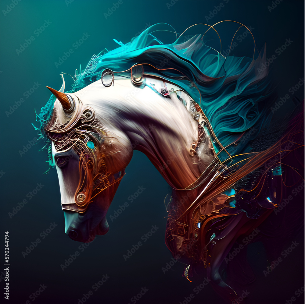 white horse painting which can be used as wallpaper. bright colours and ...