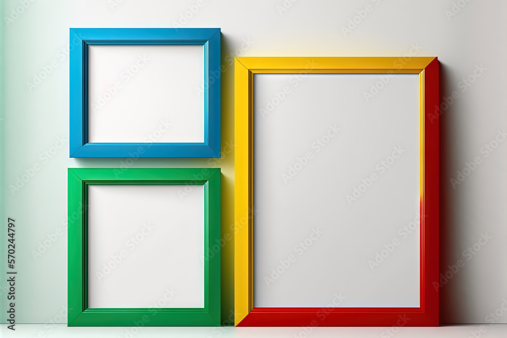 Realistic Red, green, blue, and yellow rectangles Blank picture frame ...