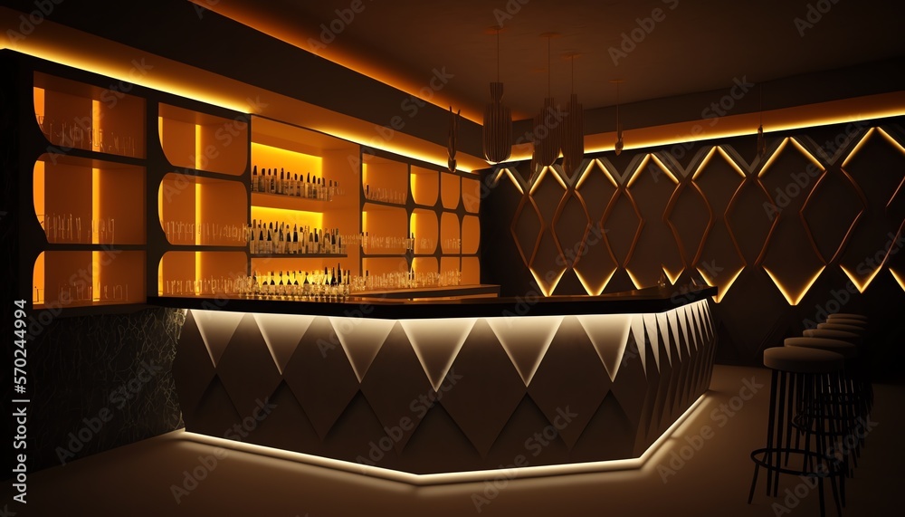 Night club Bar counter. Dance club's neon-lit interior. Modern style ...