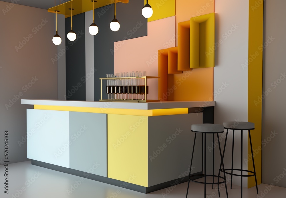 Bar counter and cafe interior. Restaurant bar counter. Minimalistic ...