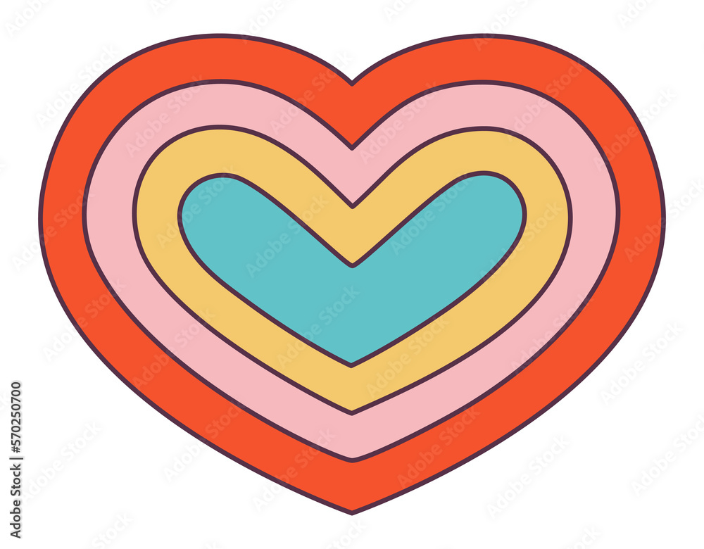 Retro 70s Groovy Hippie sticker heart. Psychedelic cartoon element ...