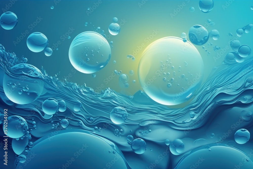Clear, transparent water surface texture in a transparent blue tone ...