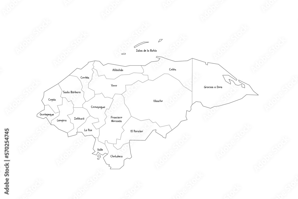 Honduras political map of administrative divisions - departments ...