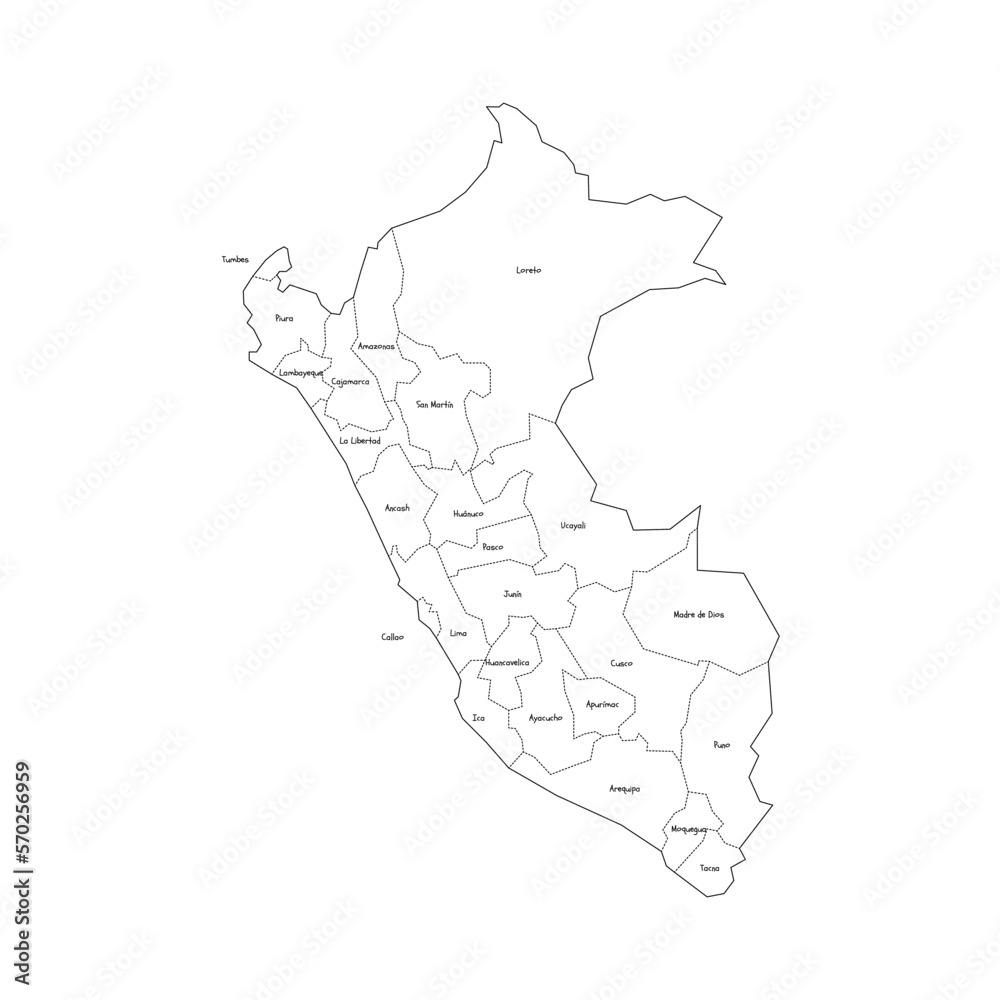 Peru political map of administrative divisions - departments. Handdrawn ...