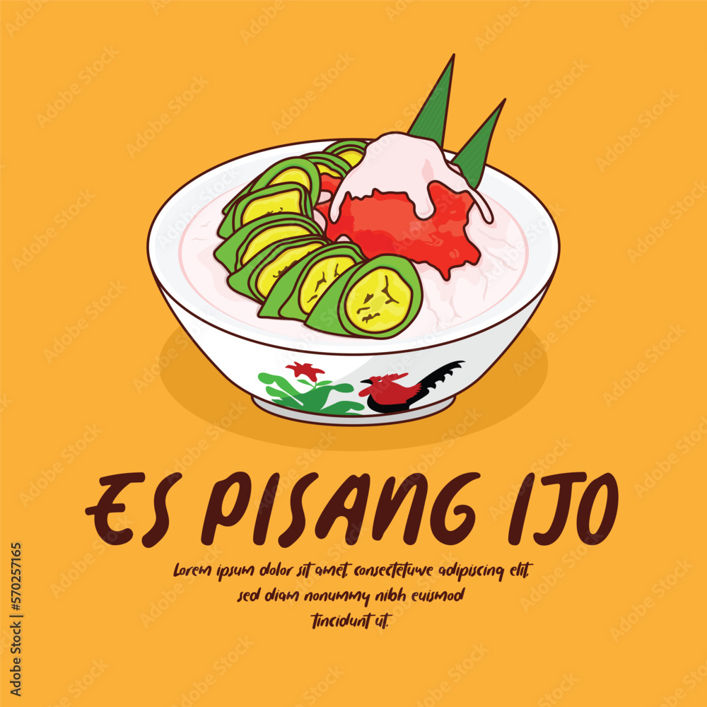 Hand drawn Indonesia traditional dessert es pisang ijo illustration ...