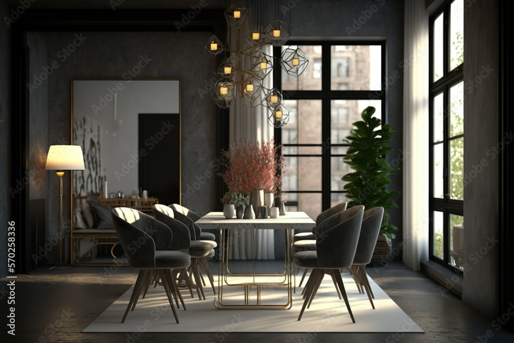 interior with table and chair Stock Illustration | Adobe Stock