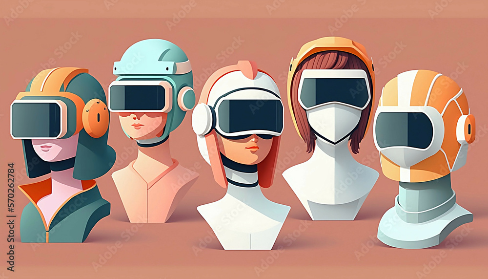 flat 3d people bust avatar set of Different men and women in vr helmet ...