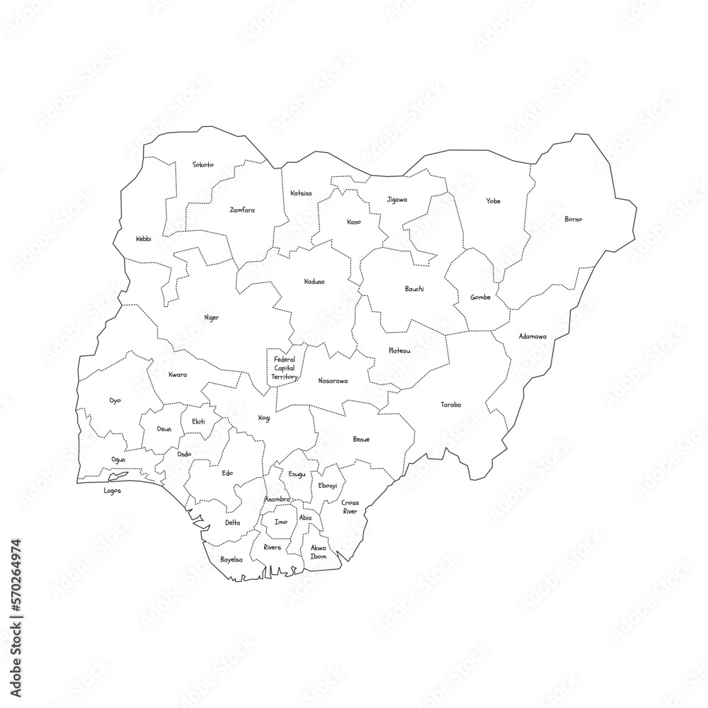 Nigeria political map of administrative divisions - states and federal ...
