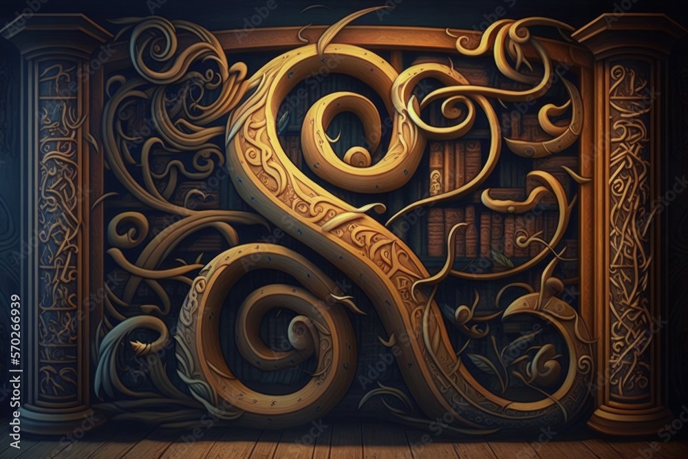 One of a kind library with scrolls written in the futhark alphabet ...