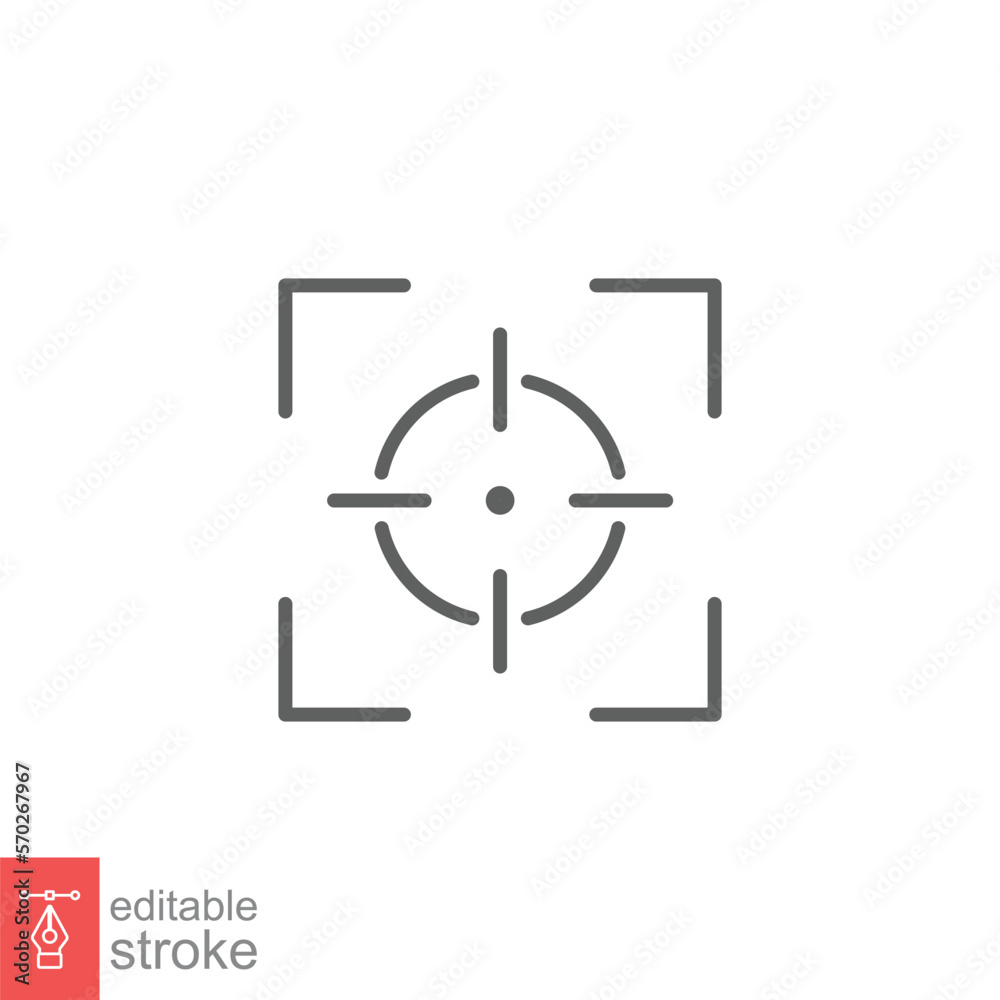 Camera focus frame line icon. Simple outline style. Cross, digital lens ...