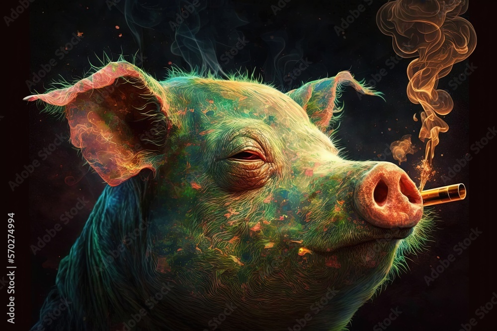 Pig Animal smoking ganja weed illustration generative ai Stock ...
