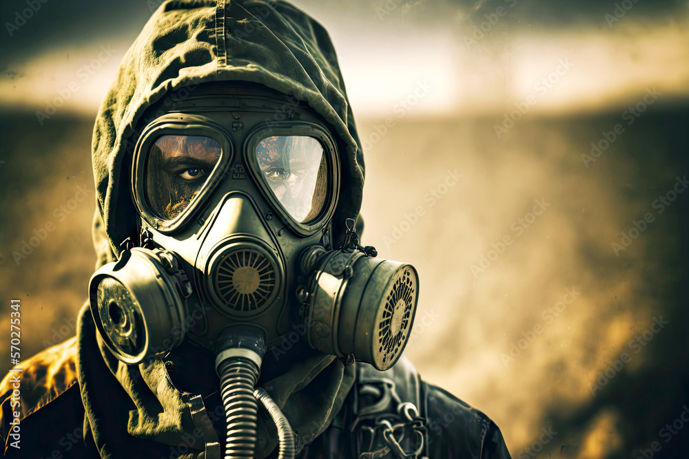 man wearing gas mask and protective suit during radiation hazard Stock ...