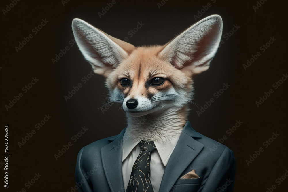 Portrait of a fennec fox dressed in a formal business suit, generative ...
