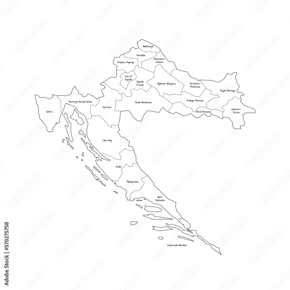 Croatia political map of administrative divisions - counties. Handdrawn ...