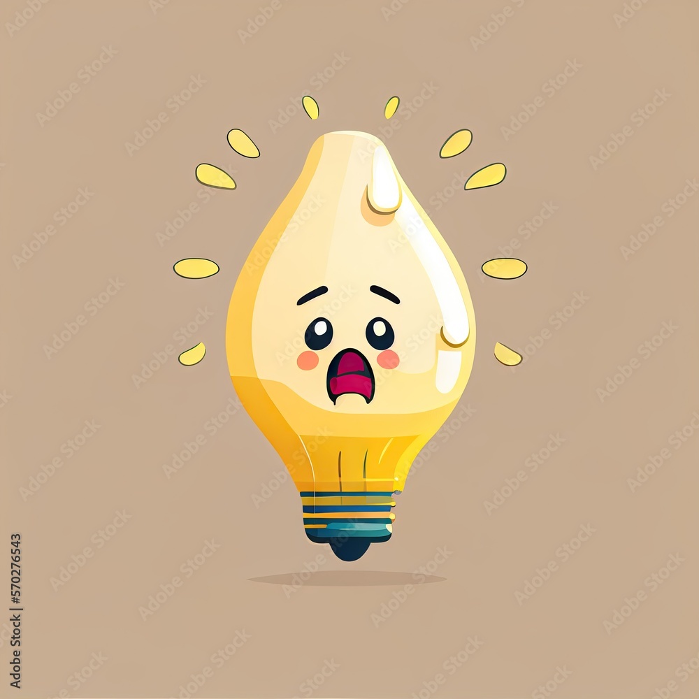 cute light bulb cartoon character shows emoji loudly crying face ...
