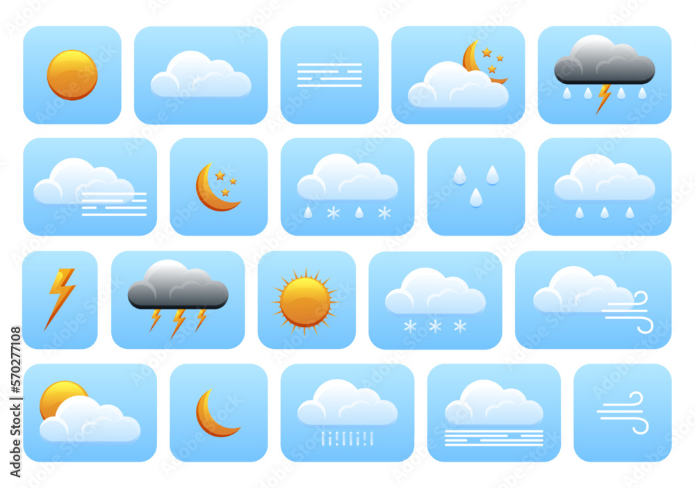 Weather icons. Realistic weather icons set isolated on transparent ...