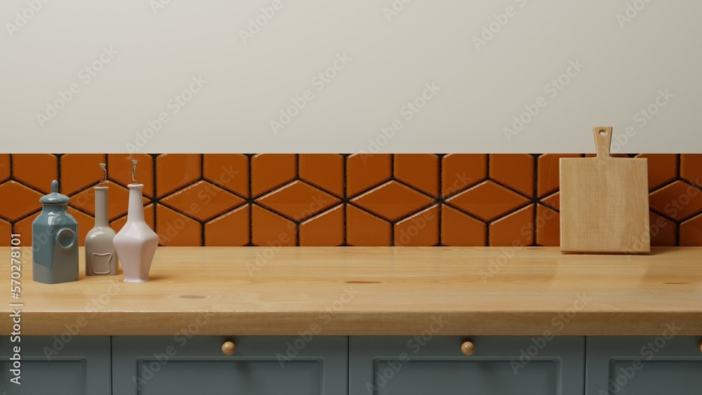 3d rendering. Minimal cozy counter mockup design for product ...