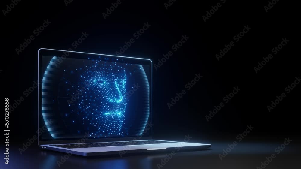 Artificial Intelligence face digital on screen laptop with copy space ...
